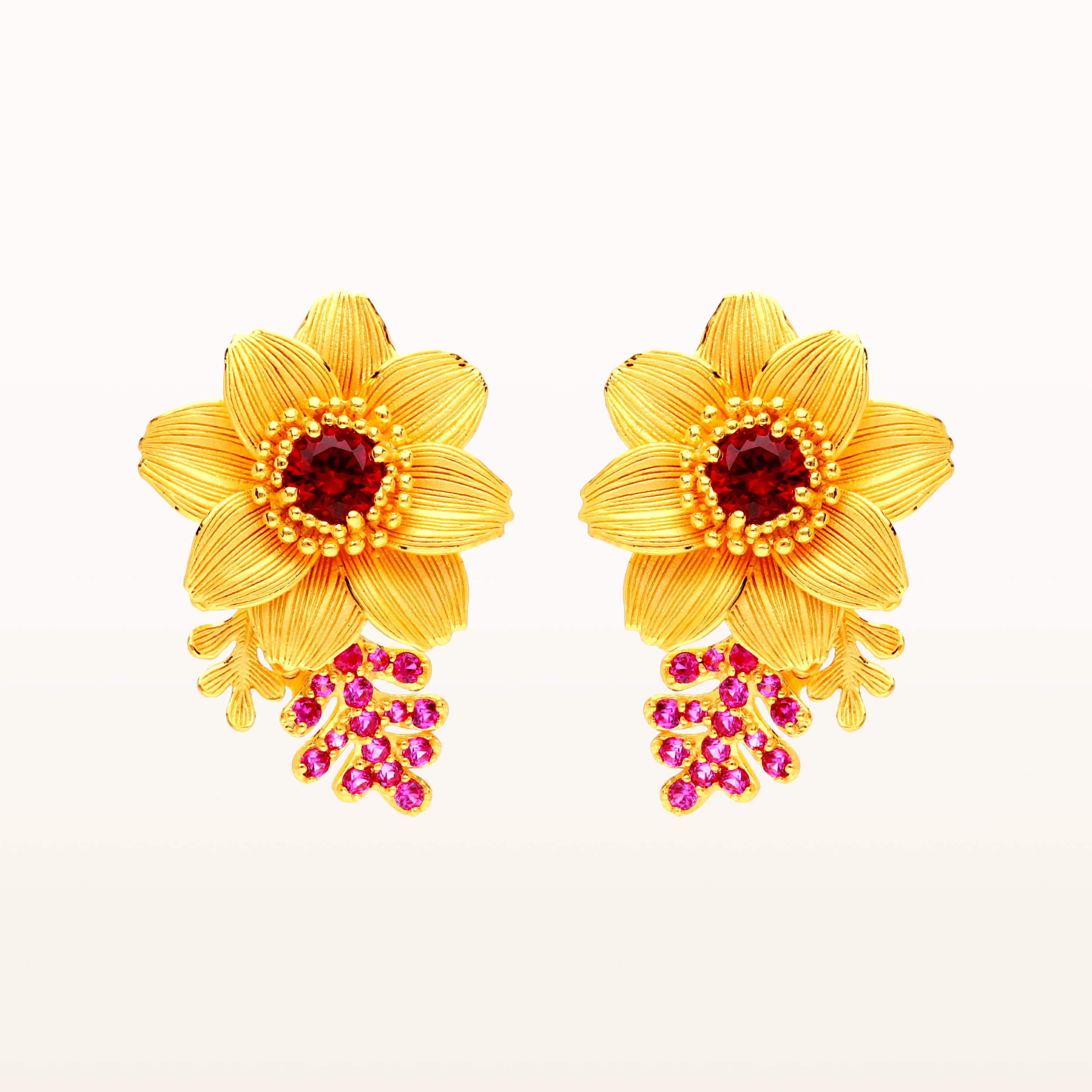24K Pure Gold with Ruby Drop Earrings : Calendula Design – Prima Gold Official