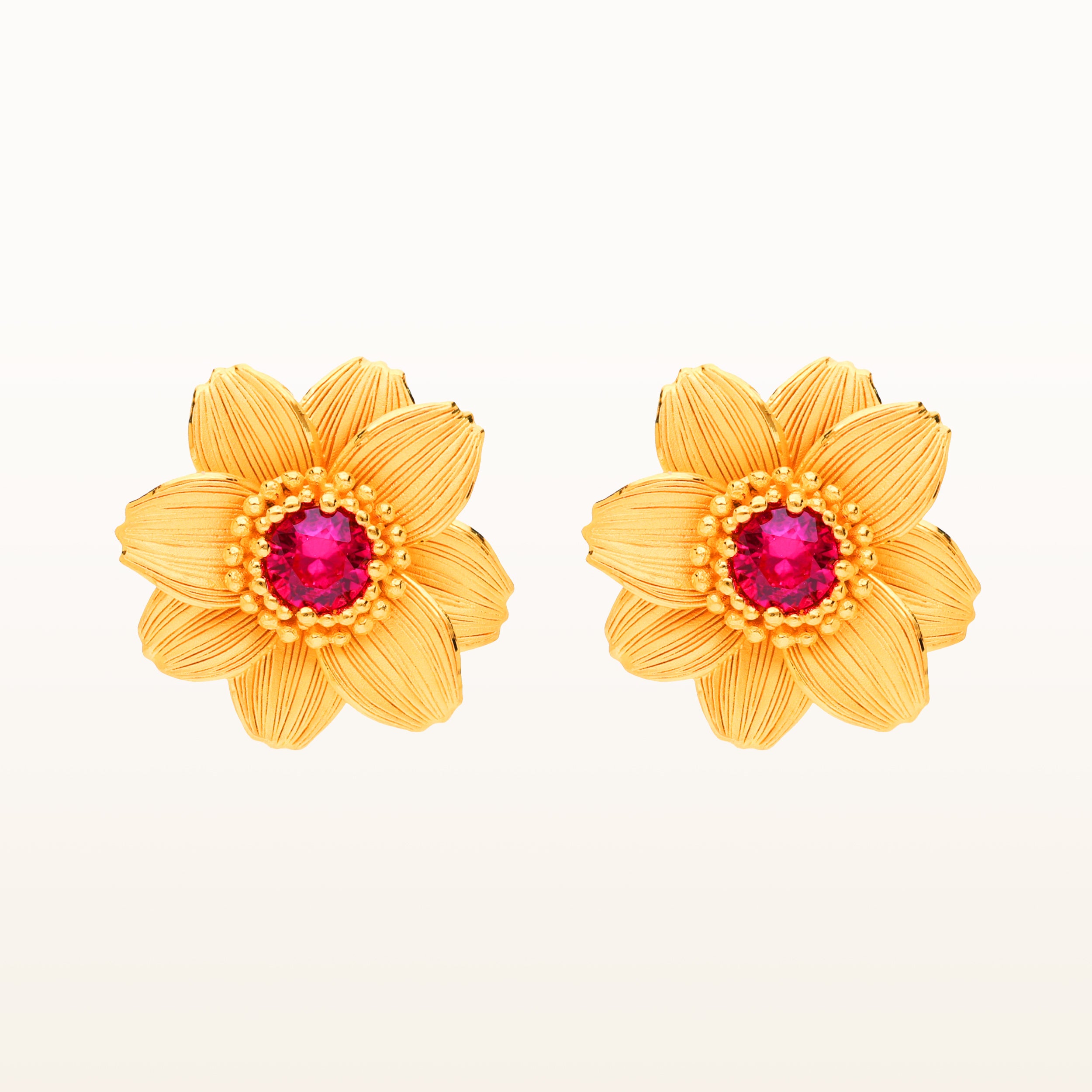 24K Pure Gold with Ruby Stud Earrings : Calendula Design – Prima Gold Official