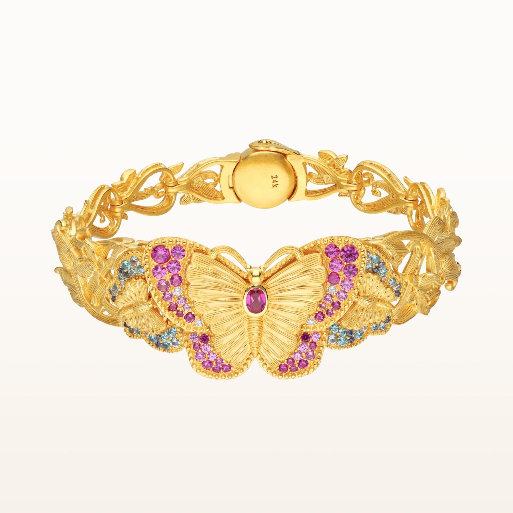 24K Pure Gold with Gemstone Bracelet: Butterfly Design – Prima Gold ...