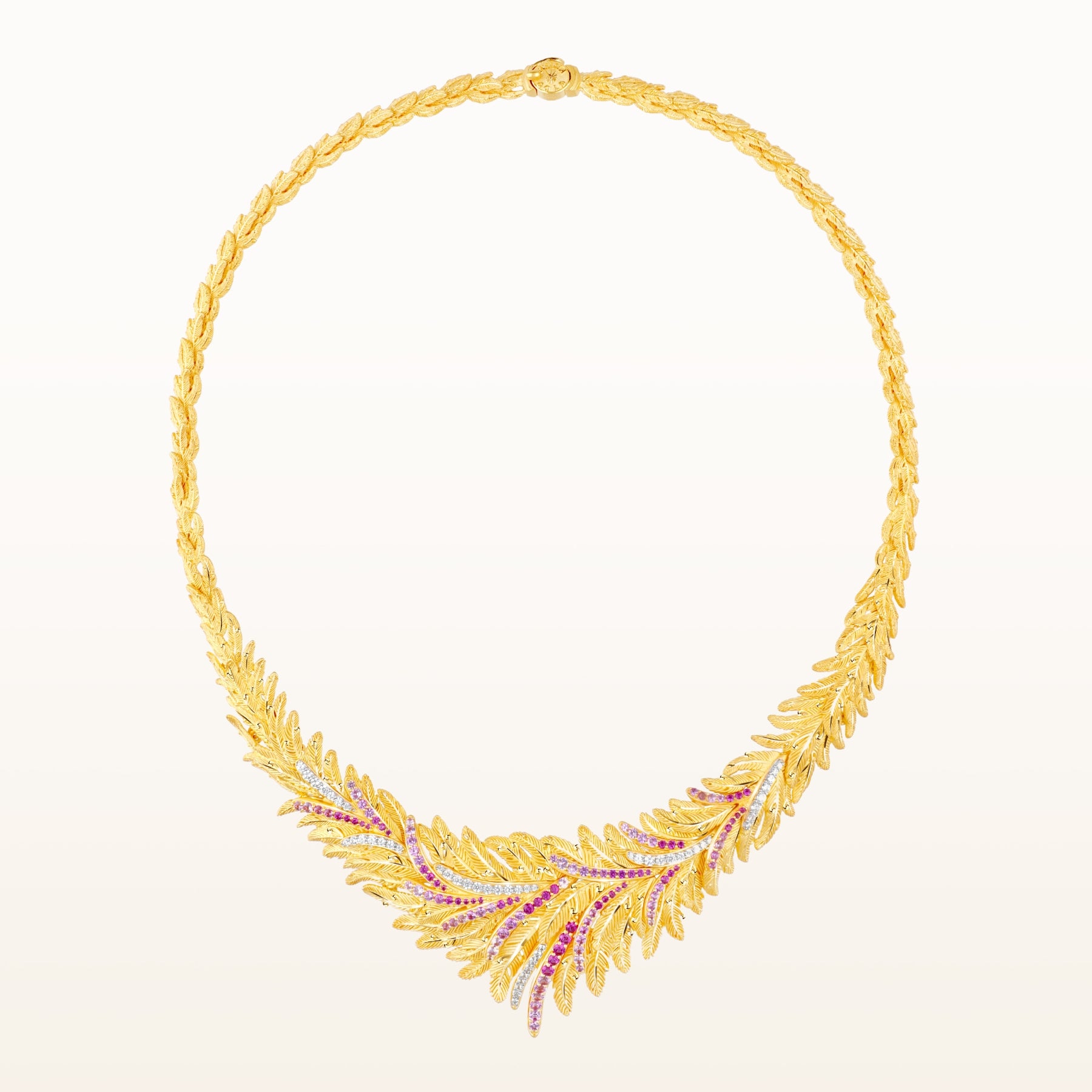 24K Pure Gold with Gemstone Necklace: Feather Design – Prima Gold Official