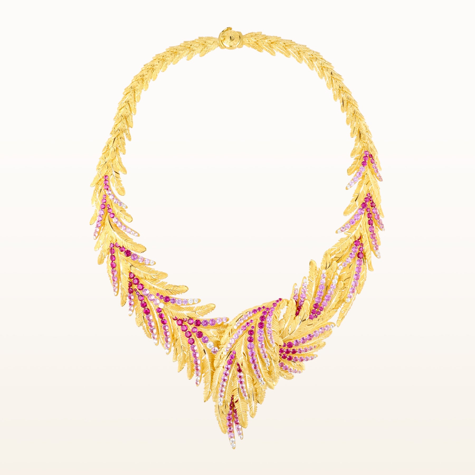 24K Pure Gold with Gemstone Necklace: Feather Design – Prima Gold Official